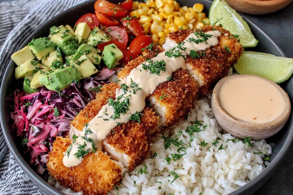 Bowl de tacos de poisson croustillant : une recette mexicaine pleine de ...