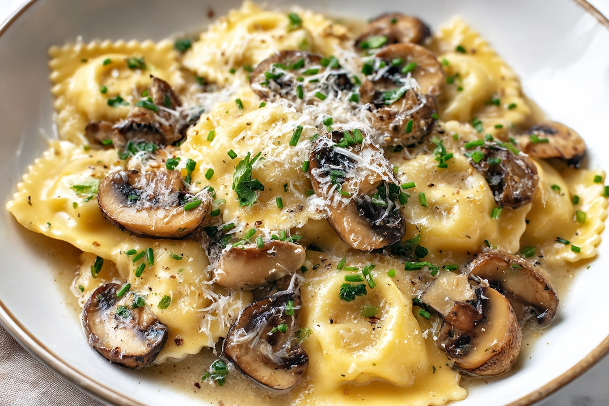 Raviolis aux champignons dans une sauce crémeuse : le dîner italien ...
